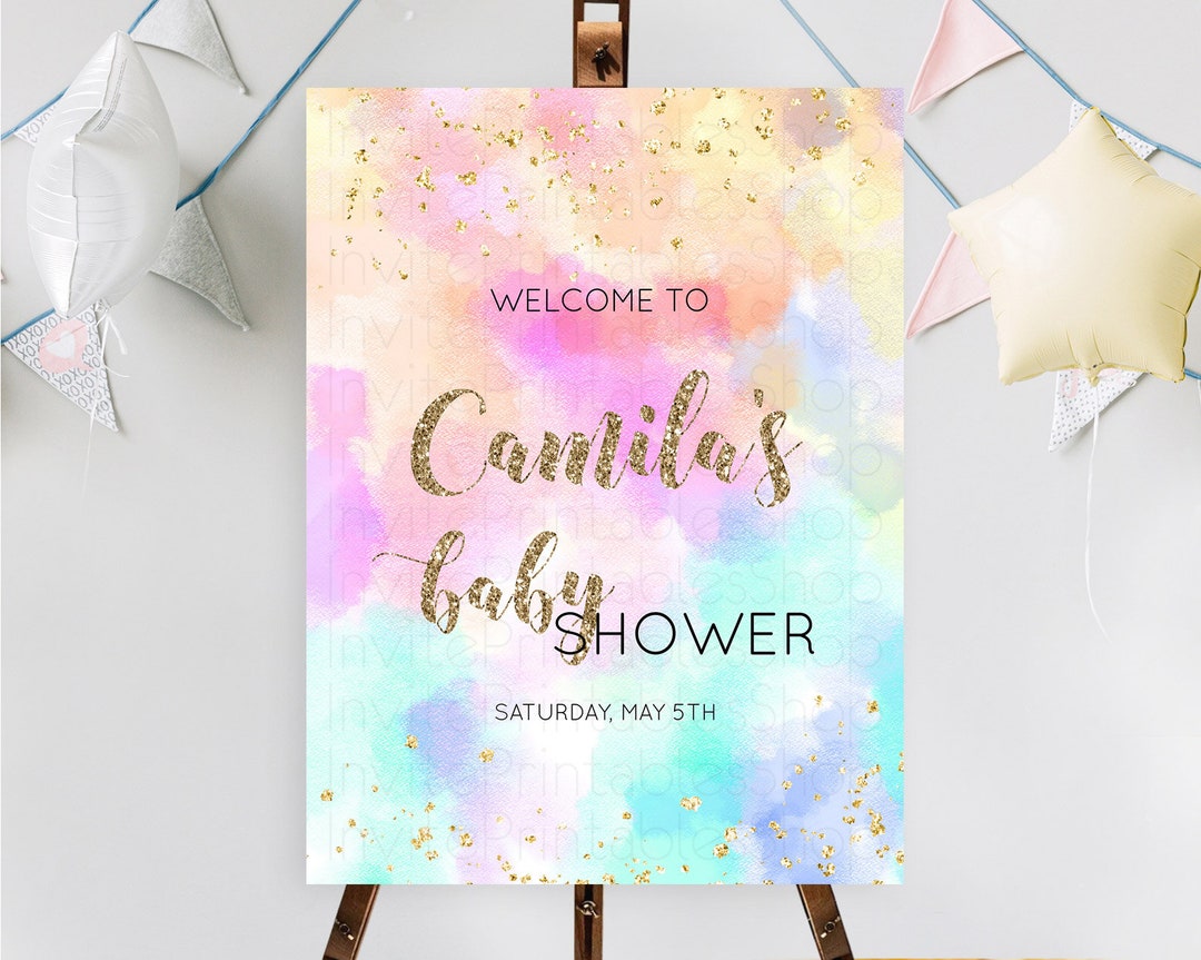 Pastel Baby Shower Welcome Sign Pastel Rainbow Welcome Sign Colorful ...
