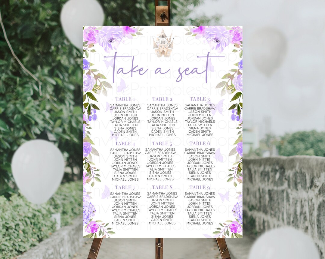Purple Princess Castle Seating Chart Castle Seating Chart Floral Purple ...