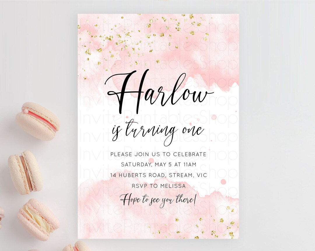 Pink Birthday Invitation Pink Watercolor Invitation Pastel Pink ...