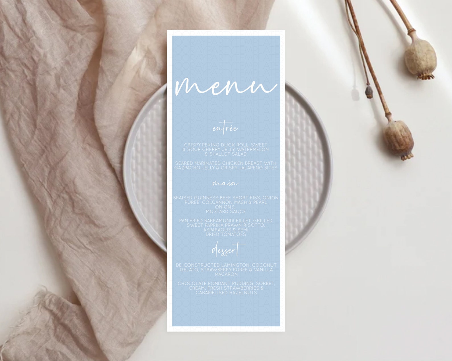 Blue Menu Pastel Blue Menu Template Blue Minimalist Table Decor Modern ...