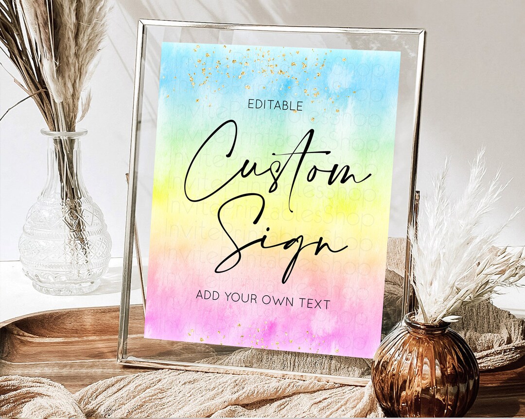 Pastel Sign Ombre Table Sign Decor Pastel Ombre Rainbow Watercolor ...