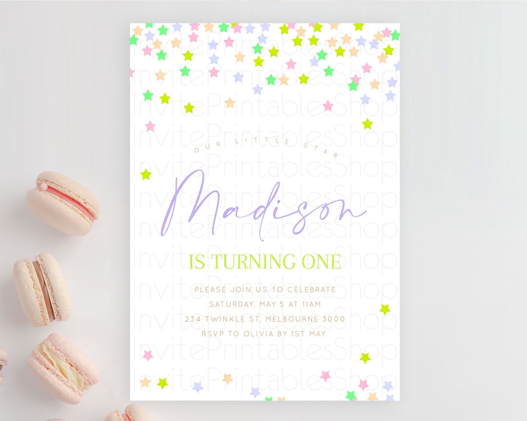 Star Birthday Invitation Pastel Stars Invite Shooting Star Party ...