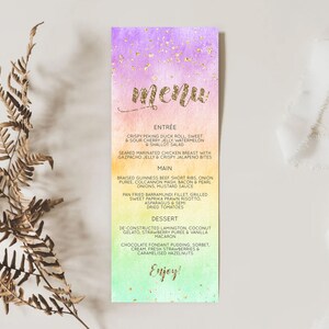 Pastel Menu Pastel Rainbow Menu Template Colorful Pastel Table Decor ...