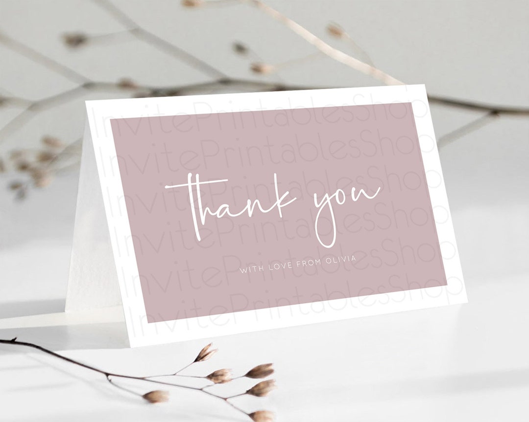 Pink Thank You Pastel Pink Thank You Card Pink Birthday Thank You Card ...