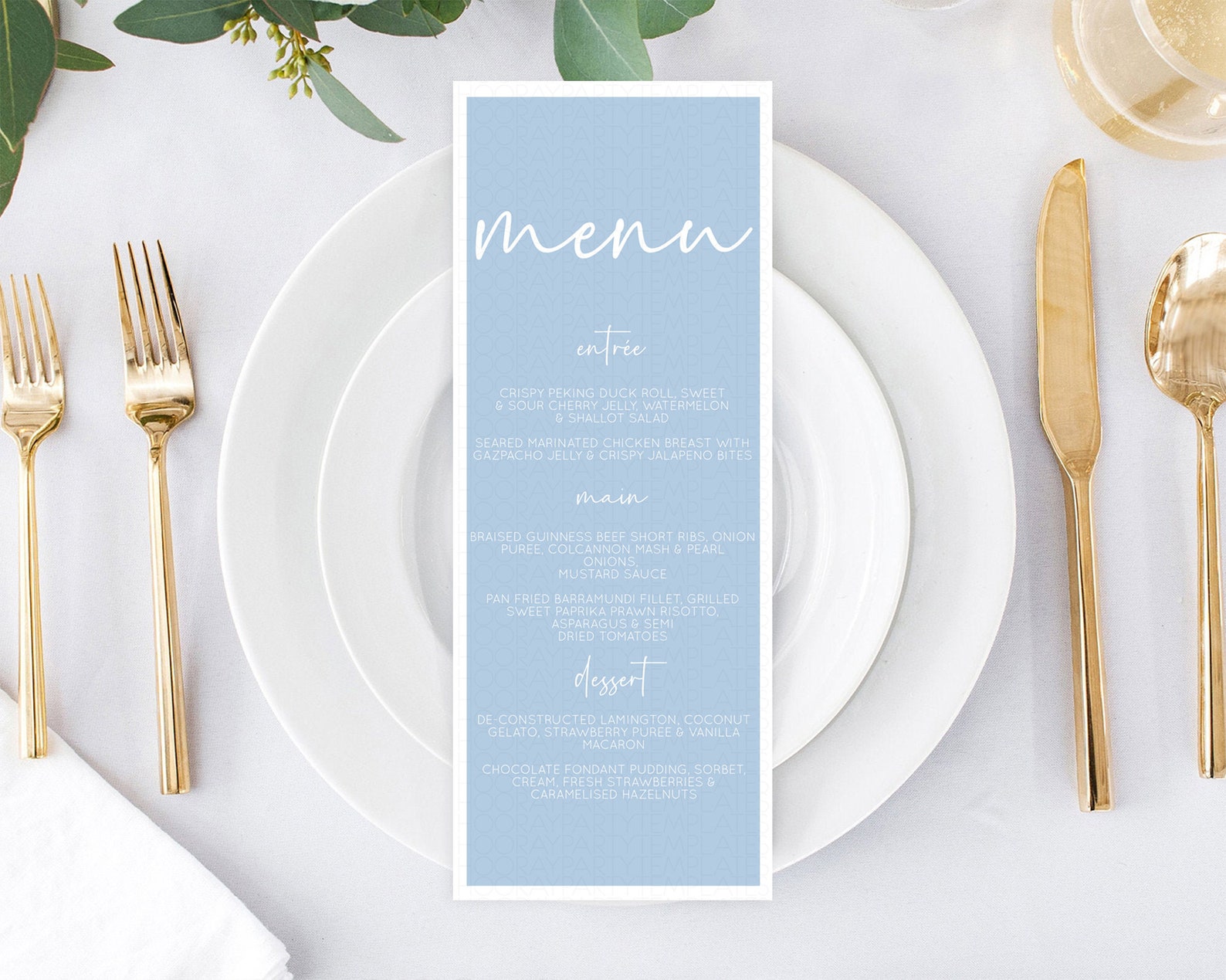 Blue Menu Pastel Blue Menu Template Blue Minimalist Table Decor Modern ...
