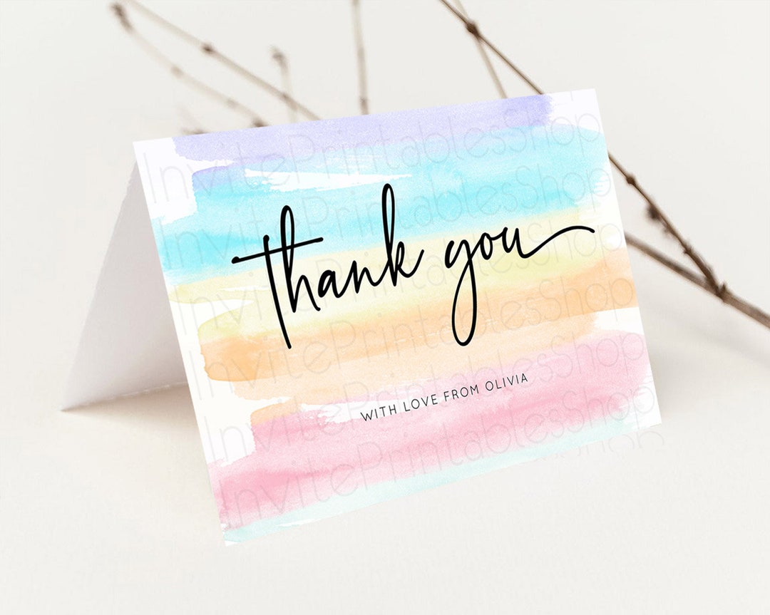 Pastel Thank You Rainbow Thank You Card Colorful Pastel Birthday Thank ...