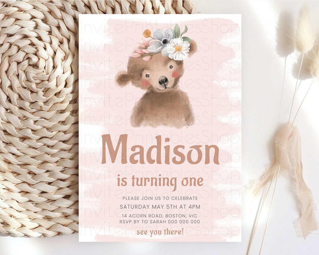 Bear Birthday Invitation Bear Invitation Forest Baby Invites Bear Woods ...