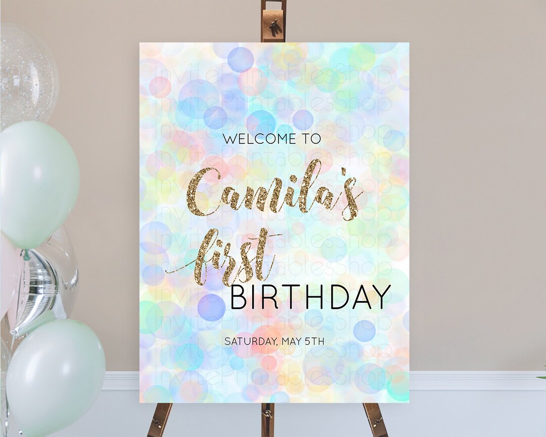 Pastel Welcome Sign Bubble Bath Birthday Party Rainbow Welcome Board ...