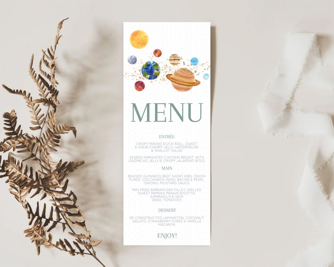 Space Menu Space Menu Template First Trip Around the Sun Table Decor ...