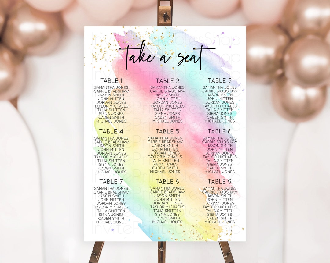 Rainbow Seating Chart Pastel Seating Chart Colorful Pastel Watercolor ...