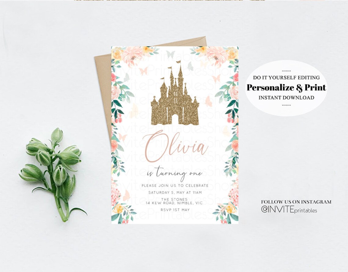 Princess Birthday Invitation Castle Invitation Glitter - Etsy