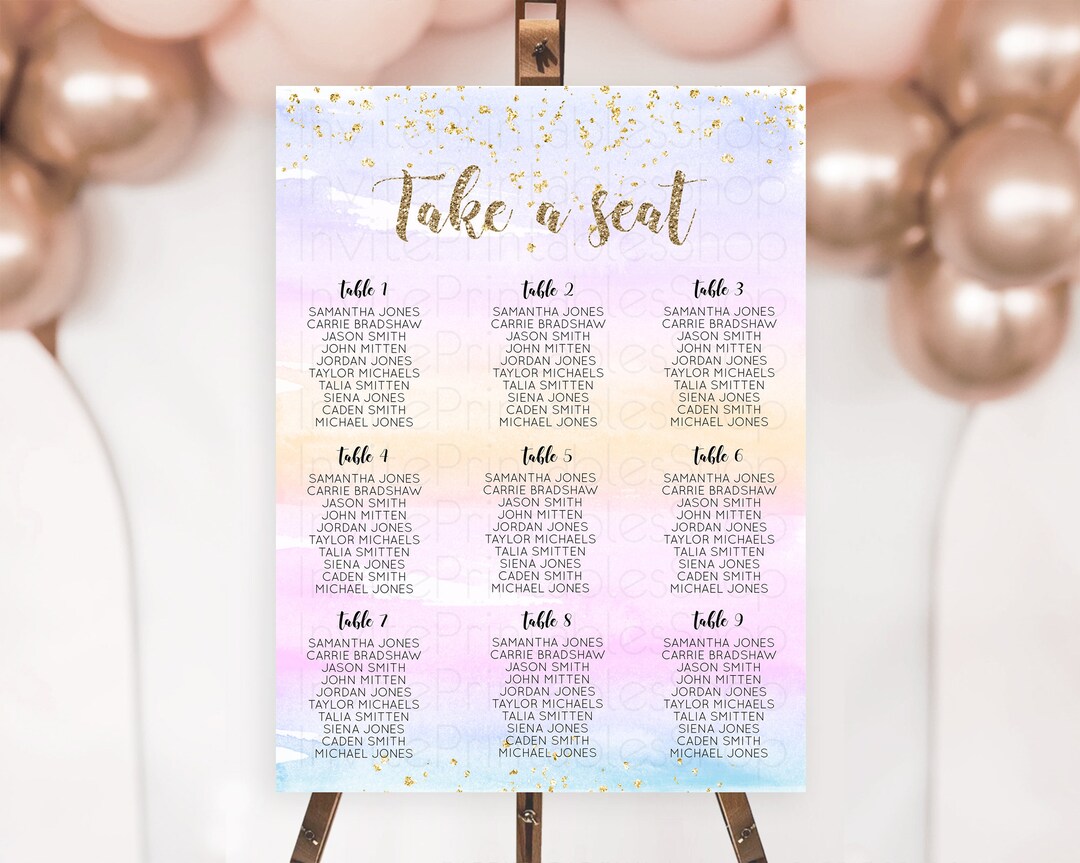 Rainbow Seating Chart Pastel Seating Chart Colorful Pastel Watercolor ...