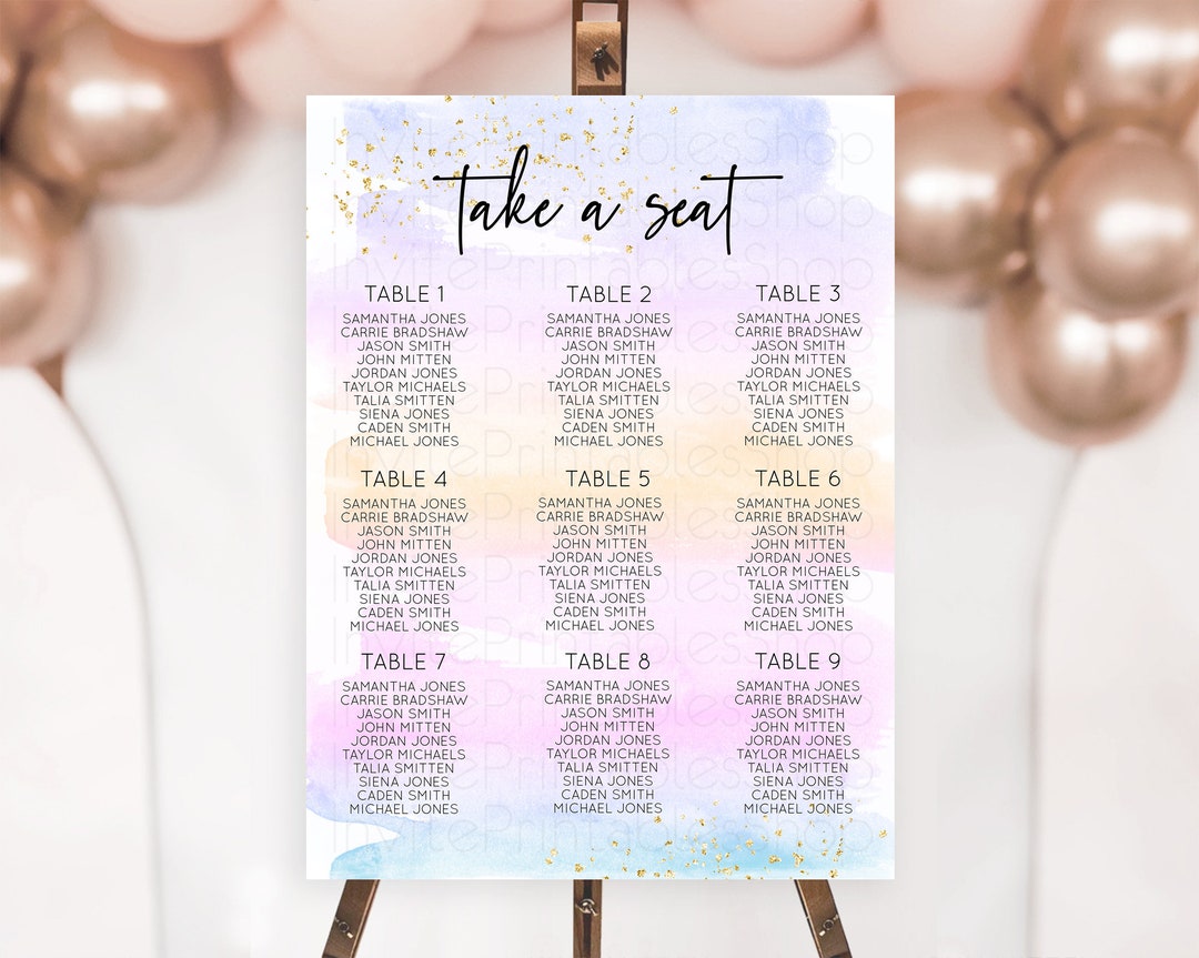 Rainbow Seating Chart Pastel Seating Chart Colorful Pastel Watercolor ...