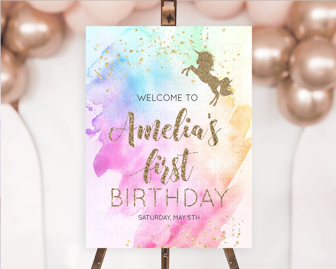 Unicorn Rainbow Birthday Welcome Board Pastel Unicorn Welcome Sign ...