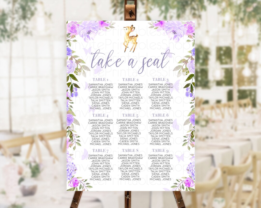 Fawn Seating Chart Deer Seating Chart Enchanted Forest Party Butterfly ...
