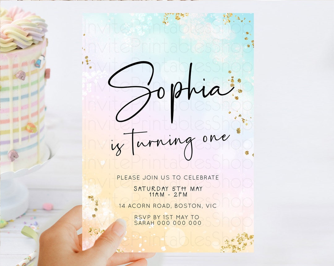 Pastel Birthday Invitation Ombre Watercolor Birthday Invitation Glitter ...