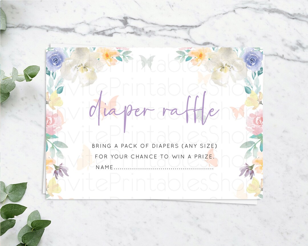 Secret Garden Diaper Raffle Card Boho Wildflower Diaper Raffle Insert ...