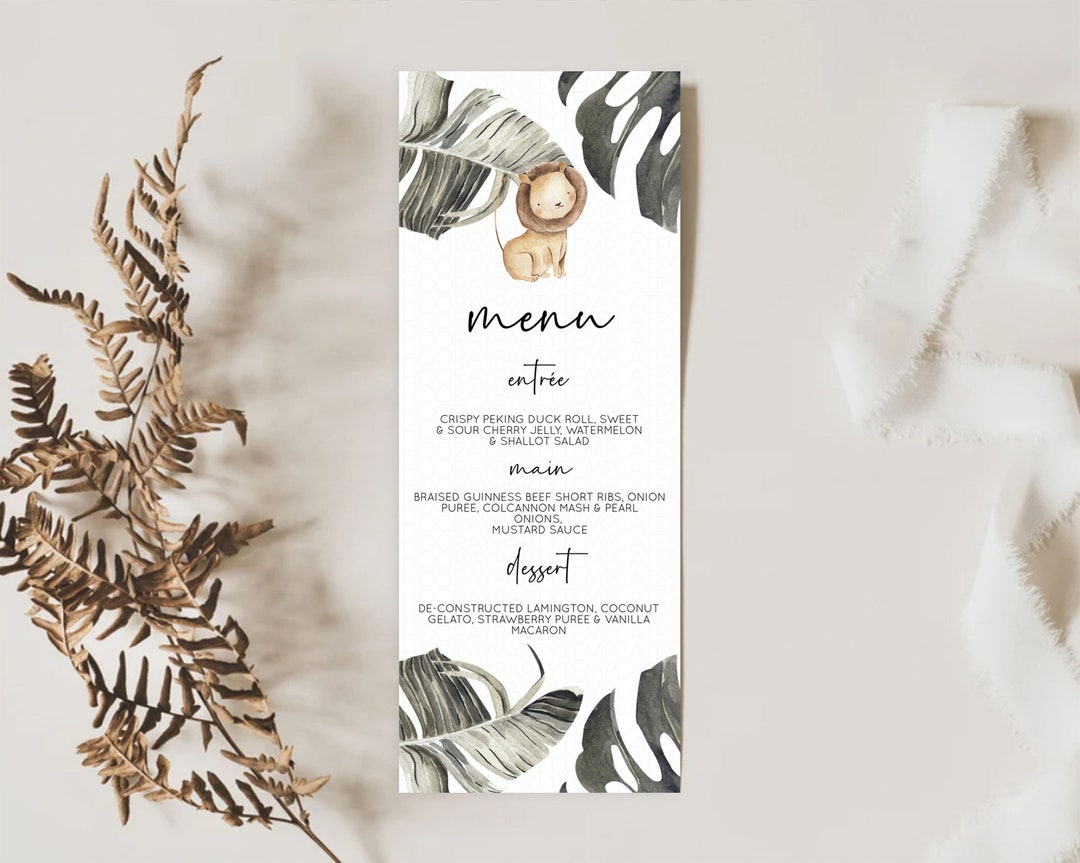Lion Menu Lion Menu Template Lion Party Table Decor Safari Adventure ...