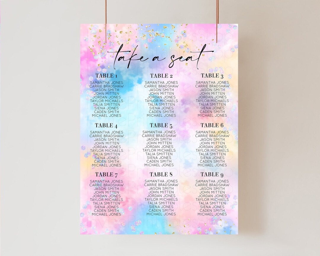 Rainbow Seating Chart Pastel Clouds Seating Sign Sprinkles Colorful ...
