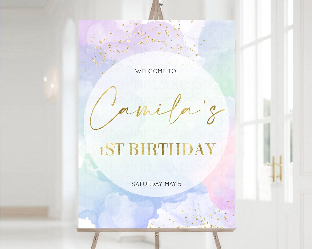 Rainbow Welcome Sign Pastel Watercolor Welcome Board Gold Glitter ...