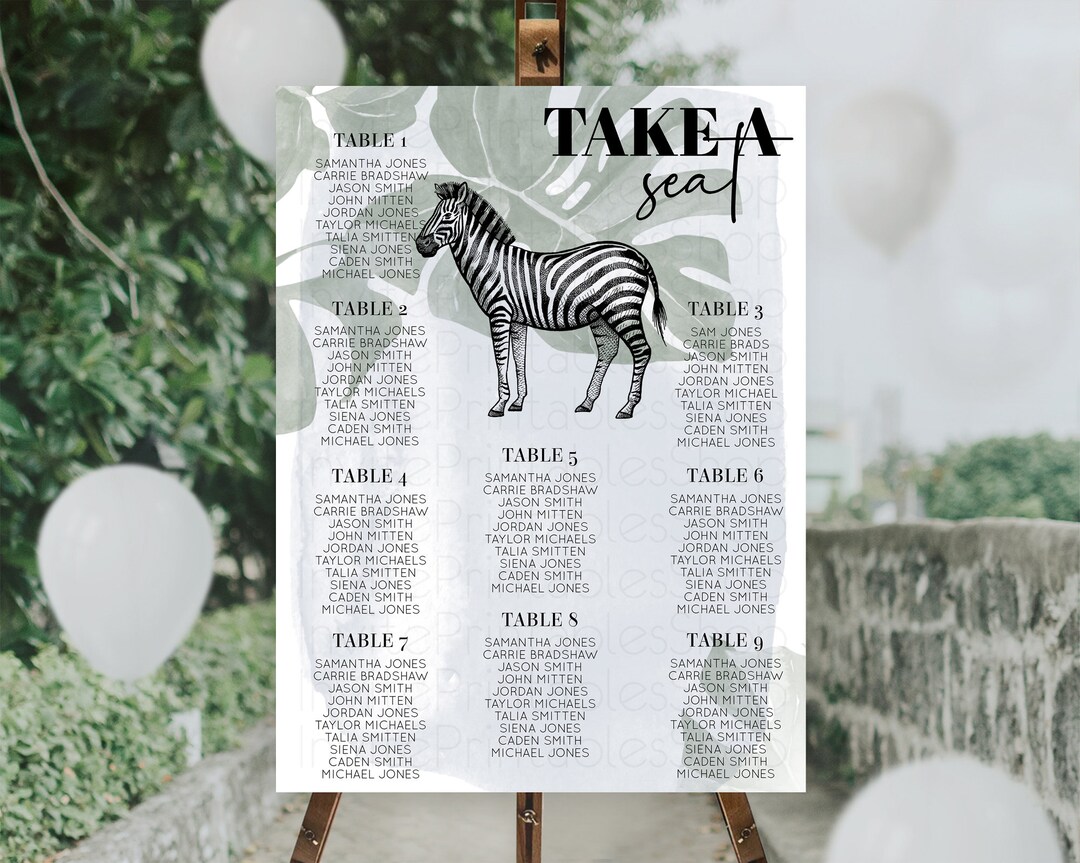 Zebra Seating Chart Zebra Seating Sign Zebra Take A Seating Chart Zebra ...