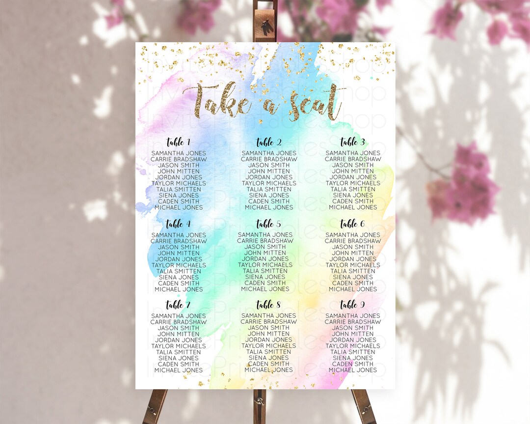 Rainbow Seating Chart Pastel Seating Chart Colorful Pastel Watercolor ...