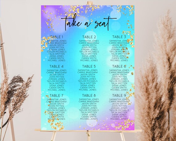 Blue Purple Seating Chart Ombre Watercolor Seating Sign Gold | Etsy