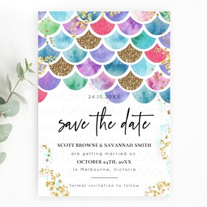 Rainbow Fish Save the Date Template Watercolor Mermaid Rainbow Fish ...