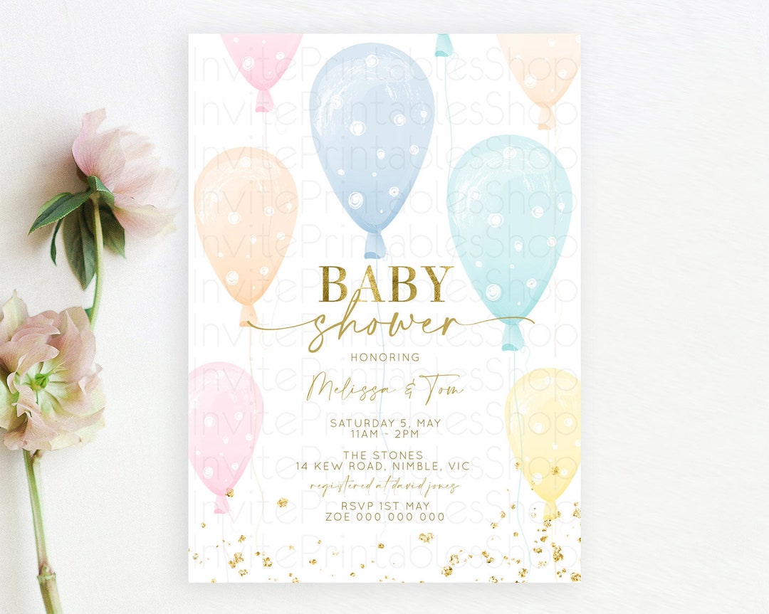 Pastel Balloon Baby Shower Invitation Pastel Balloon Invitation ...