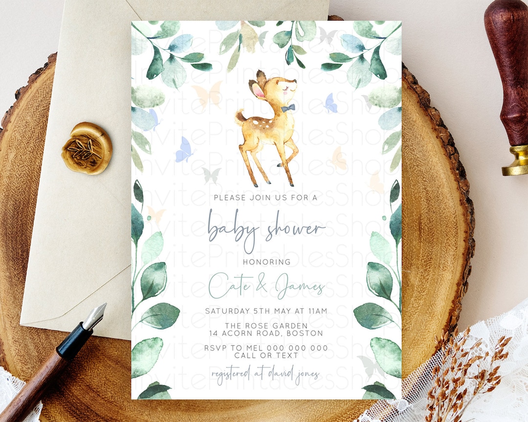 Fawn Baby Shower Invitation Deer Baby Shower Invites Enchanted Forest ...