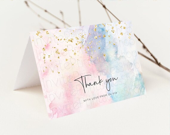 Pastel Rainbow Thank You Colorful Watercolor Gift Cards Splash - Etsy