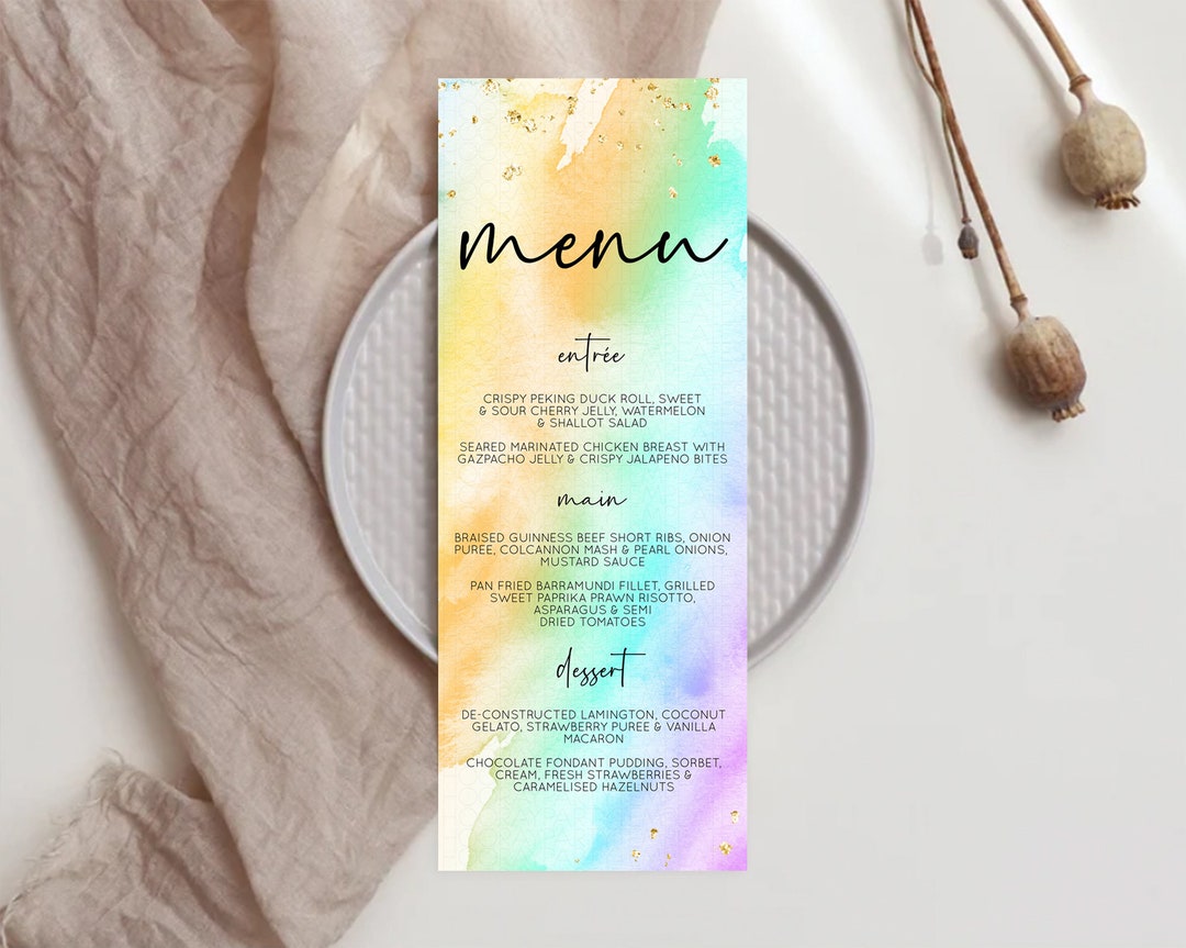 Pastel Menu Pastel Rainbow Menu Template Colorful Pastel Table Decor ...