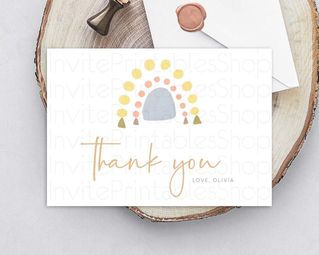 Pastel Rainbow Thank You Boho Rainbow Thank You Card Rainbow Birthday ...