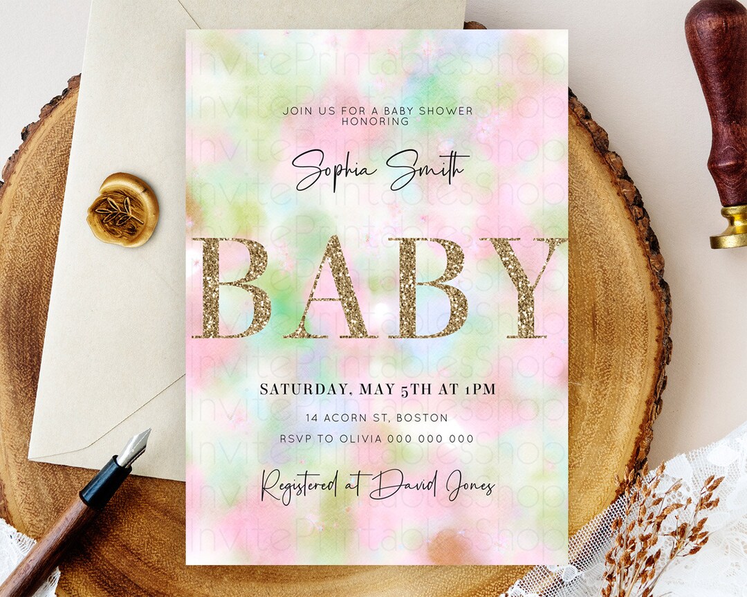 Pastel Baby Shower Invitation Rainbow Baby Shower Invitation Colorful ...