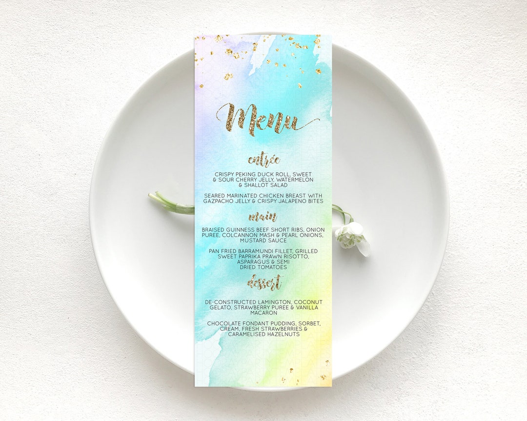 Pastel Menu Pastel Rainbow Menu Template Colorful Pastel Table Decor ...
