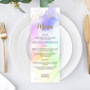 Pastel Menu Pastel Rainbow Menu Template Colorful Pastel Table Decor ...