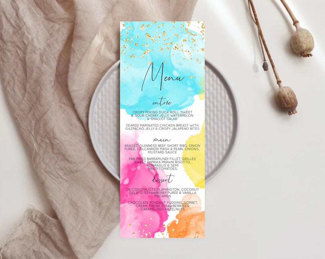 Pastel Menu Pastel Rainbow Menu Template Colorful Pastel Table Decor ...
