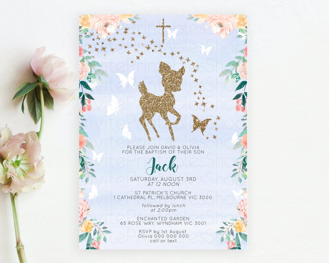 Fawn Baptism Invitation Deer Baptism 1st Birthday Invitation Enchanted ...
