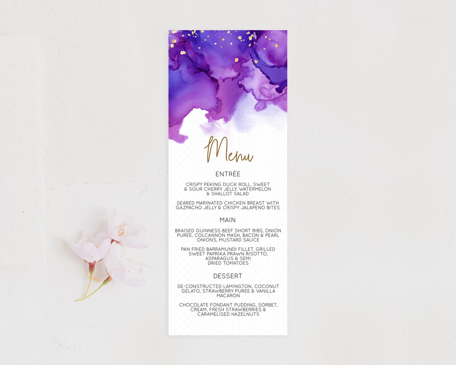 Purple Menu Purple Watercolor Menu Template Pastel Purple Table Décor ...