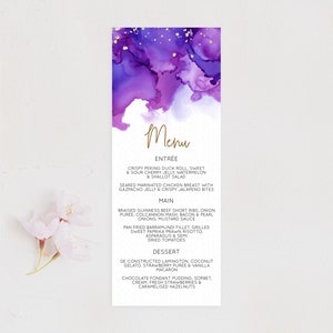 Purple Menu Purple Watercolor Menu Template Pastel Purple Table Décor ...