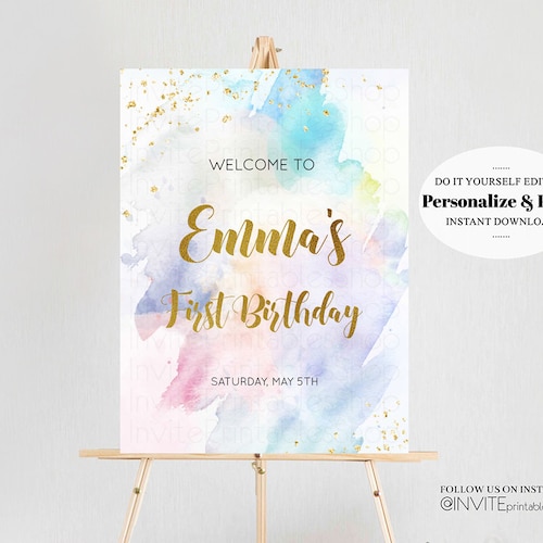 Rainbow Welcome Board Watercolor Pastel Welcome Sign Colorful - Etsy