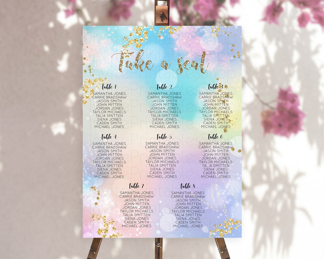 Rainbow Seating Chart Pastel Seating Chart Colorful Pastel Watercolor ...