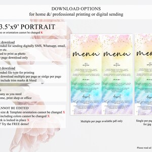 Pastel Menu Pastel Rainbow Menu Template Colorful Pastel Table Decor ...