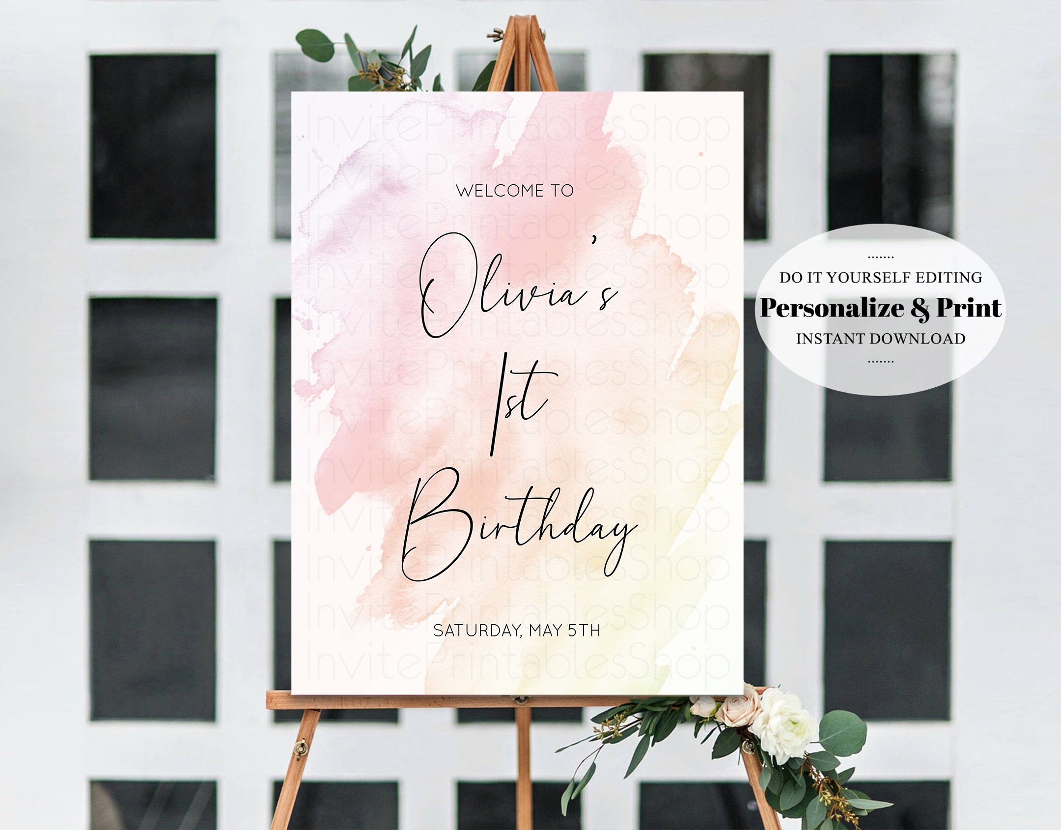 Pink Welcome Board Watercolor Pastel Welcome Sign Colorful | Etsy