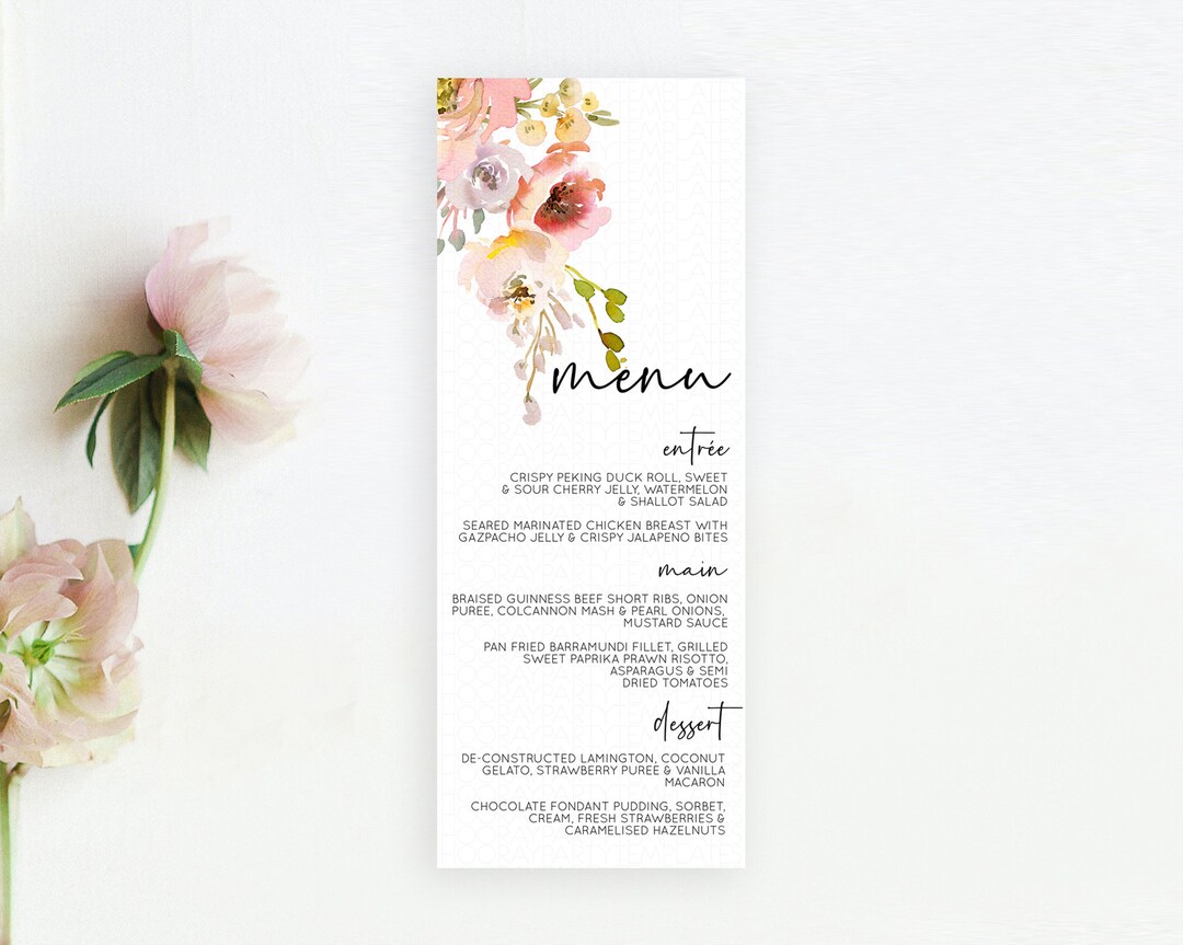 Secret Garden Menu Wildflower Menu Template Pastel Flower Garden Table ...