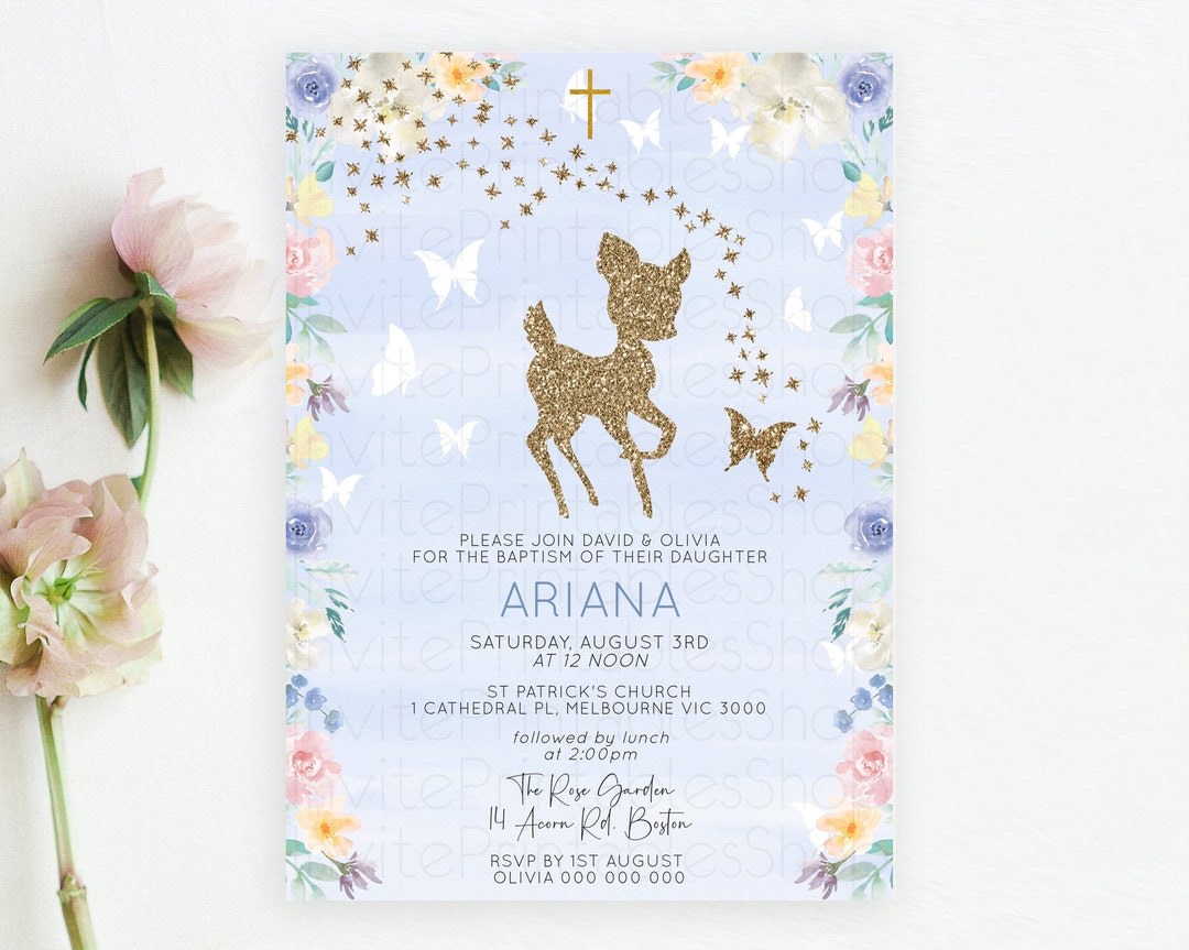 Fawn Baptism Invitation Deer Baptism 1st Birthday Invitation Enchanted ...
