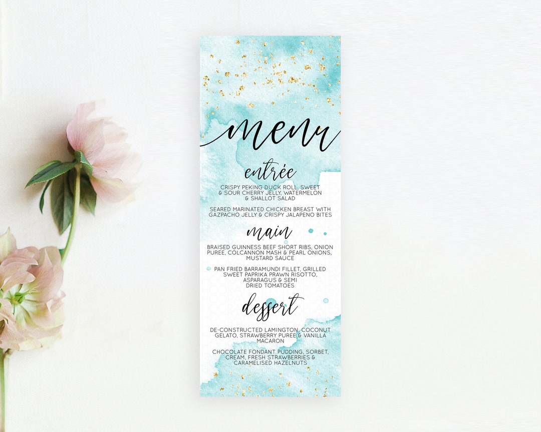 Blue Menu Blue Watercolor Menu Template Pastel Blue Table Décor Blue ...