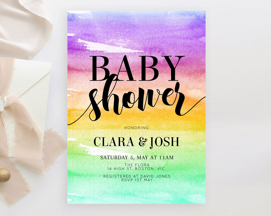 Pastel Baby Shower Invitation Rainbow Baby Shower Invitation Colorful ...