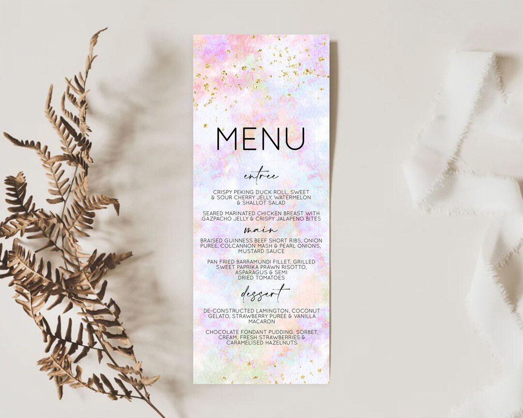 Pastel Menu Pastel Rainbow Menu Template Colorful Pastel Table Decor ...