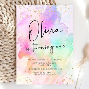Pastel Birthday Invitation Ombre Watercolor Birthday Invitation Glitter ...